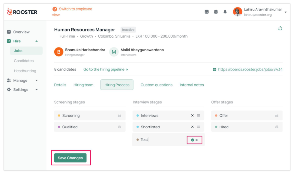 Create a custom hiring pipeline on Rooster - Rooster